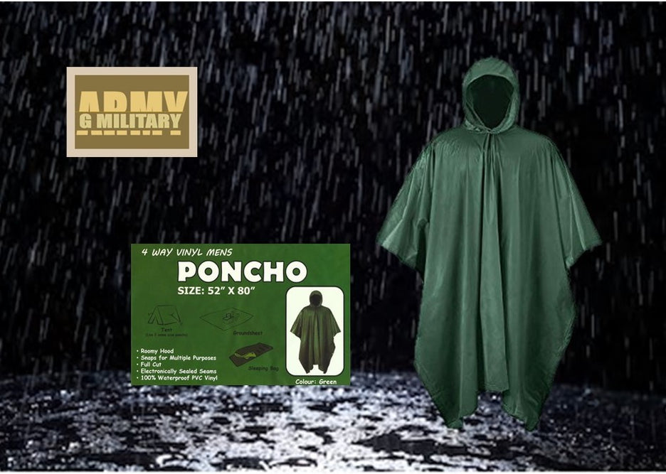 Poncho , Green, Army / camping use — G MILITARY